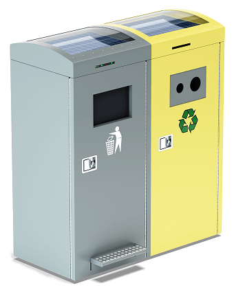 Een afvalpers van VE-TEC maakt grote hoeveelheden afvalstoffen kleiner.